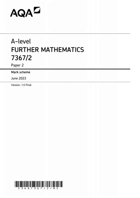 AQA A LEVEL FURTHER MATHEMATICS PAPER MARK SCHEME JUNE AQA A LEVEL FURTHER