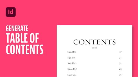 Generate A Simple Table Of Contents In Adobe InDesign YouTube