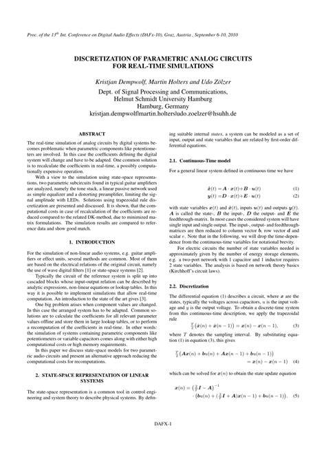 Pdf Discretization Of Parametric Analog Circuits For Real Time Simulations