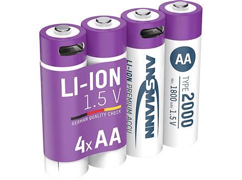Ansmann 1312 0036 4er Aa 2000 Mignon Mignon Aa Akku Li Ion 1 5 Volt