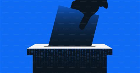 바이너리 코드가 있는 상자에 투표용지를 손으로 넣습니다 디지털 투표 기술 영역 개념의 규제 벡터 일러스트 레이 션입니다 사진 Unsplash의 투표소 이미지