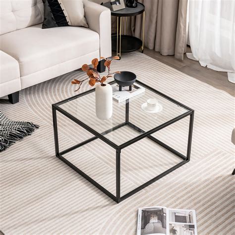 Metal Glass Square Coffee Table Living Room Aston Square Clear Glass