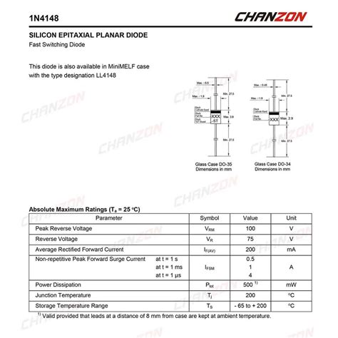 1n4148 Diode Datasheet Specifications Features And Applications