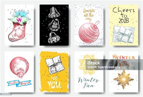 크리스마스와 새 해 복 많이 인사말 카드 필기 브러시 서 예 및 장식 요소를 설정 합니다 겨울 초대장 카드 포스터 전단지에 대 한 장식 그림 벡터입니다 Blessing에
