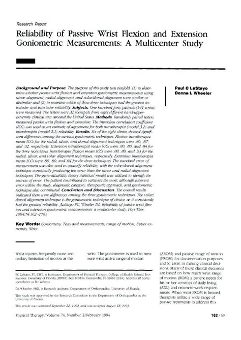 Pdf Reliability Of Passive Wrist Flexion And Extension Testers Measurements Was 2 To 3