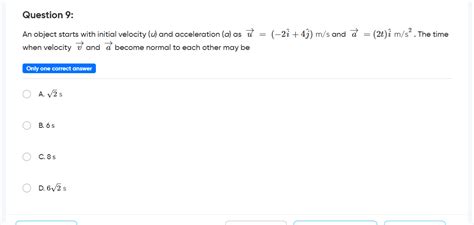 Question 9 An Object Starts With Initial Velocity U And Acceleration
