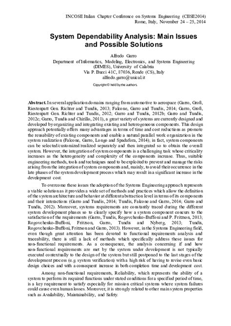 Pdf System Dependability Analysis Main Issues And Possible Solutions