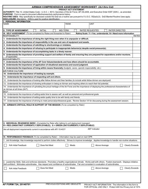 Af Form 724 Airman Comprehensive Assessment Worksheet 2lt Thru Col Finder Doc