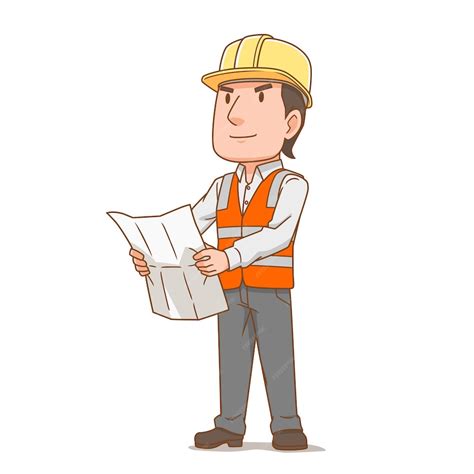 Personaje De Dibujos Animados Del Hombre Ingeniero Que Sostiene El
