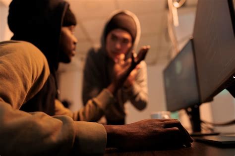 Free Photo Diverse Hackers Talking About Computer Server Hacking Committing Cyberattack And