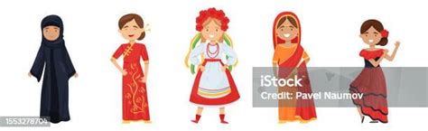 다양한 나라의 전통 민족 의상을 입은 소녀 캐릭터 벡터 세트 의상에 대한 스톡 벡터 아트 및 기타 이미지 의상 민속 음악 개체 그룹 Istock