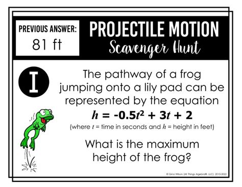 Quadratic Equation Applications Projectile Motion Scavenger Hunt All Things Algebra