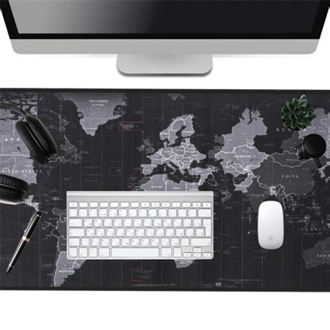 Коврик для миші ігрова поверхня 700х300х3мм Карта світу з боковою прошивкою Black Gray фото