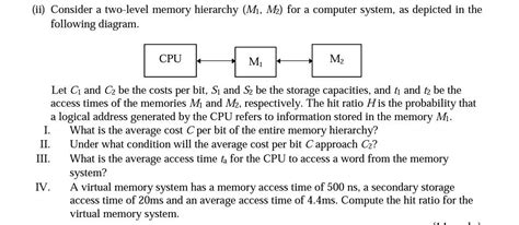 Solved Ii Consider A Two Level Memory Hierarchy M₁ M₂