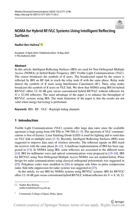Pdf Noma For Hybrid Rfvlc Systems Using Intelligent Reflecting Surfaces