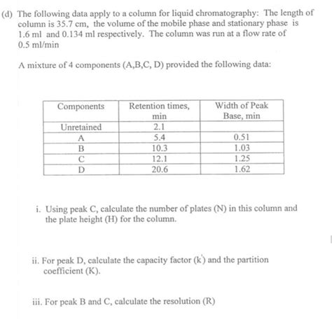 Solved D The Following Data Apply To A Column For Liquid Chegg
