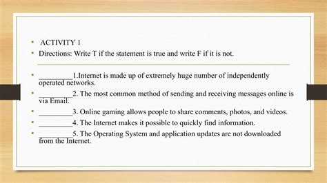 THE INTERNET ICT 6 Quarter 1 Week 1 Learning Activities Pptx