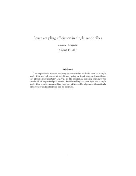 Pdf Laser Coupling Efficiency In Single Mode Fiber