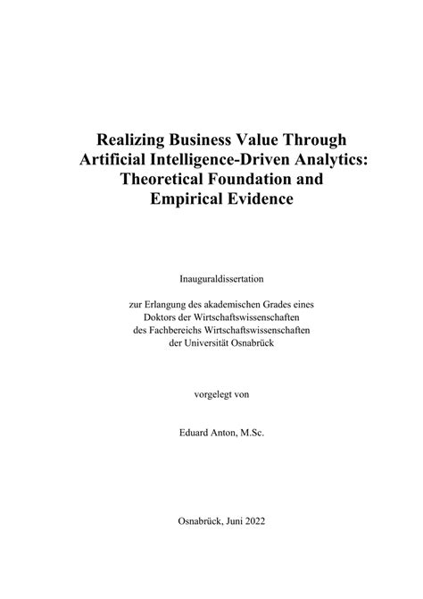 Pdf Realizing Business Value Through Artificial Intelligence Driven Analytics Theoretical
