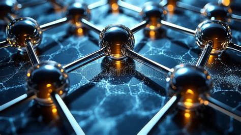 Close Up Of Molecular Structure With Shining Spheres And Metallic