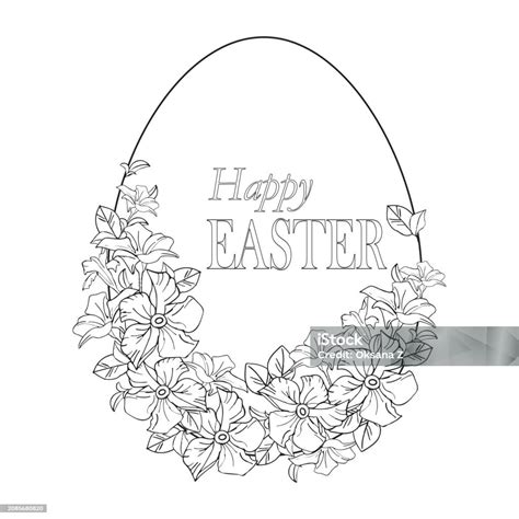 라인 아트 봄 꽃 부활절 달걀 발렌타인 데이에 대 한 손으로 그린 꽃 요소 카드 또는 초대장에 대한 벡터 일러스트 색칠 공부