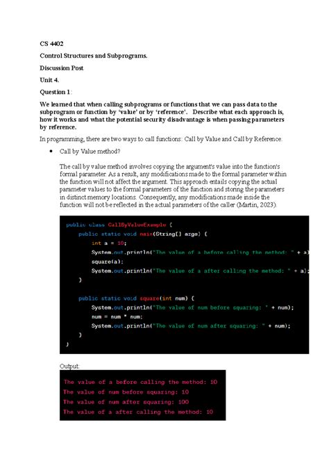 Cs 4402 Discussion Post Unit 4 Cs 4402 Control Structures And Subprograms Discussion Post