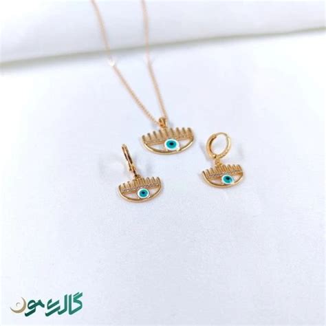 خرید و قیمت نیم ست گردنبند و گوشواره طرح چشم زخم نگین دار ترب