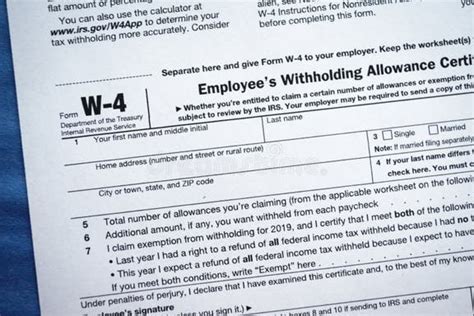 Form W 4 Employee`s Withholding Allowance Certificate Editorial Stock