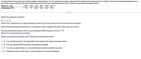 Solved The Data Show The Bug Chirps Per Minute At Different