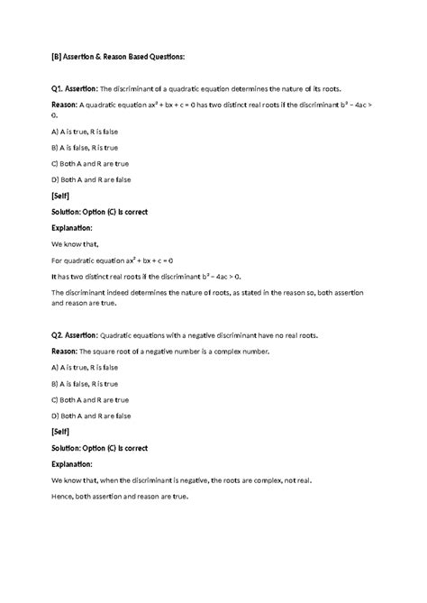Assertion And Reason Questions Topic 2 Chapter 5 B Assertion And Reason Based Questions Q1