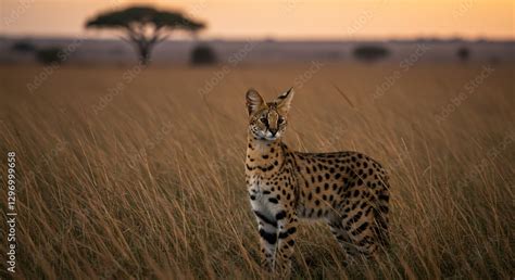 Serval Cat In Twilight Golden Fur Wildlife Art For Nature Wallpapers