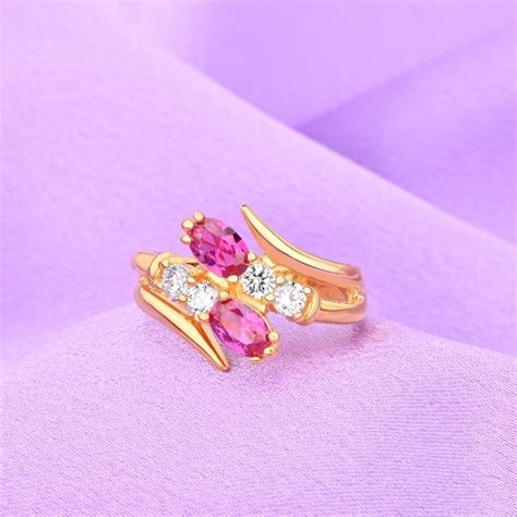 Zhulian Malaysia Double Red Synthetic Ruby Bypass Ring Gold Plated