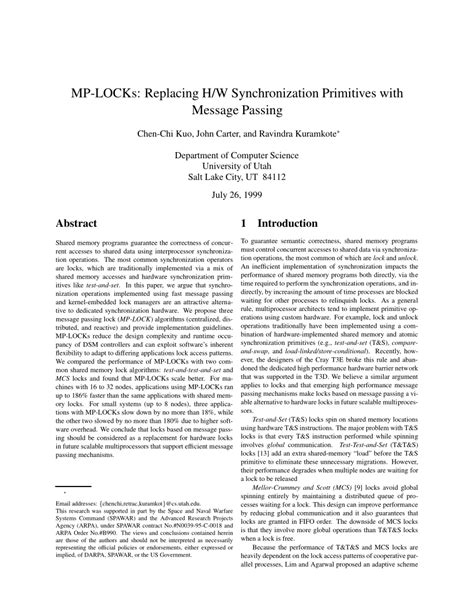 Pdf Mp Locks Replacing Hw Synchronization Primitives With