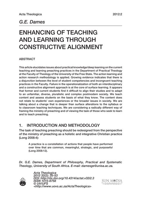 Pdf Enhancing Of Teaching And Learning Through Constructive Alignment