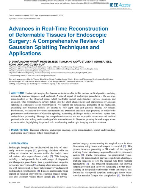 Pdf Advances In Real Time Reconstruction Of Deformable Tissues For Endoscopic Surgery A