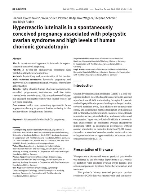 Pdf Hyperreactio Luteinalis In A Spontaneously Conceived Pregnancy Associated With Polycystic