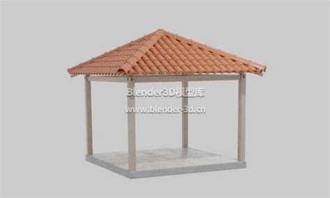 Blender 陶瓷琉璃瓦凉亭3d模型素材资源免费下载 Blender3d模型库