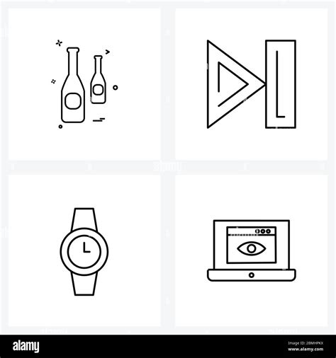4 Interface Line Icon Set Of Modern Symbols On Bottle Watch End Next