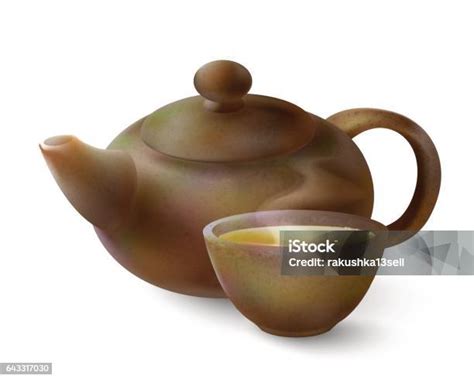 갈색에 티의 3d 일러스트 벡터 찰 흙 찻주전자와 흰색 바탕에 뜨거운 차 한잔 0명에 대한 스톡 벡터 아트 및 기타 이미지 0명 검은색 그릇 Istock