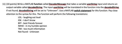 Solved 11 10 Points Write A Matlab Function Called