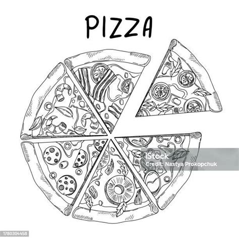 피자 조각 전체 피자 다양한 토핑을 얹은 피자 벡터 일러스트 레이 션입니다 고기에 대한 스톡 벡터 아트 및 기타 이미지 고기 낙서 드로잉 디자인 Istock
