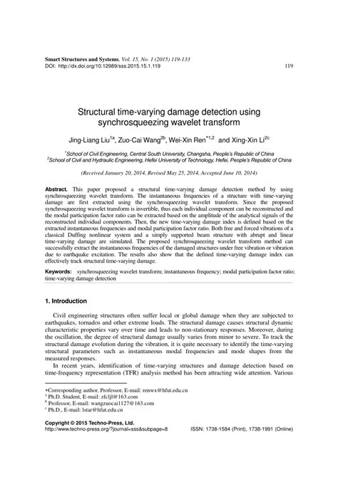 PDF Structural Time Varying Damage Detection Using Synchrosqueezing Wavelet Transform