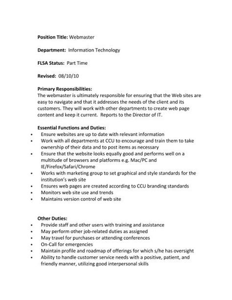 SAMPLE JOB DESCRIPTION