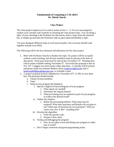 Class Project Fundamentals Of Computing I Cse 20211 Docsity