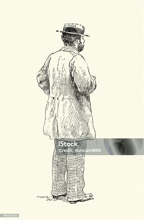 재킷과 모자를 쓴 남자의 스케치 빅토리아 시대 후기 프랑스 남성 패션 19세기 쥘 가르니에 성년 남자에 대한 스톡 벡터 아트 및 기타 이미지 Istock