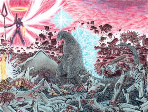Godzilla Eva 02 Eva 01 Eva 00 And Mass Production Eva Neon Genesis
