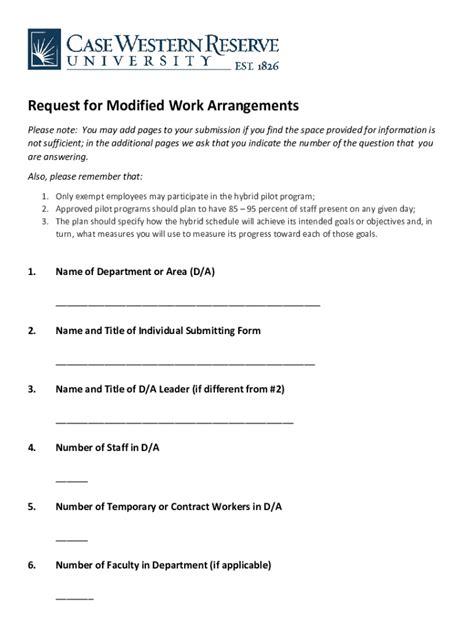 Fillable Online Request For Modified Work Arrangements Fax Email Print Pdffiller