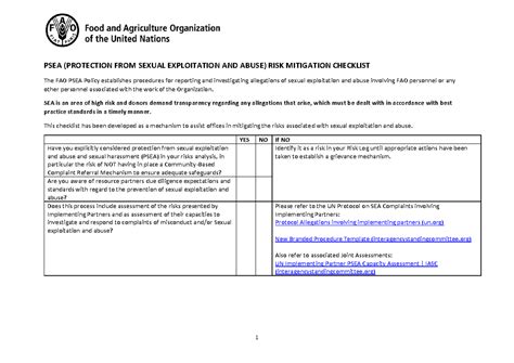 Psea Risk Mitigation Checklist Oct 1 Inc Links 1 Psea Protection