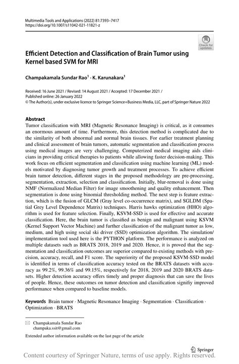 Efficient Detection And Classification Of Brain Tumor Using Kernel Based Svm For Mri