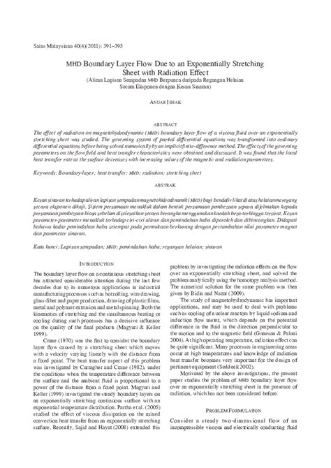 Pdf Mhd Boundary Layer Flow Due To An Exponentially Stretching Sheet